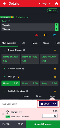 Live Odds Boost