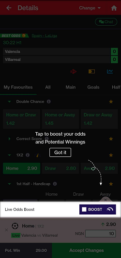 Live Odds Boost